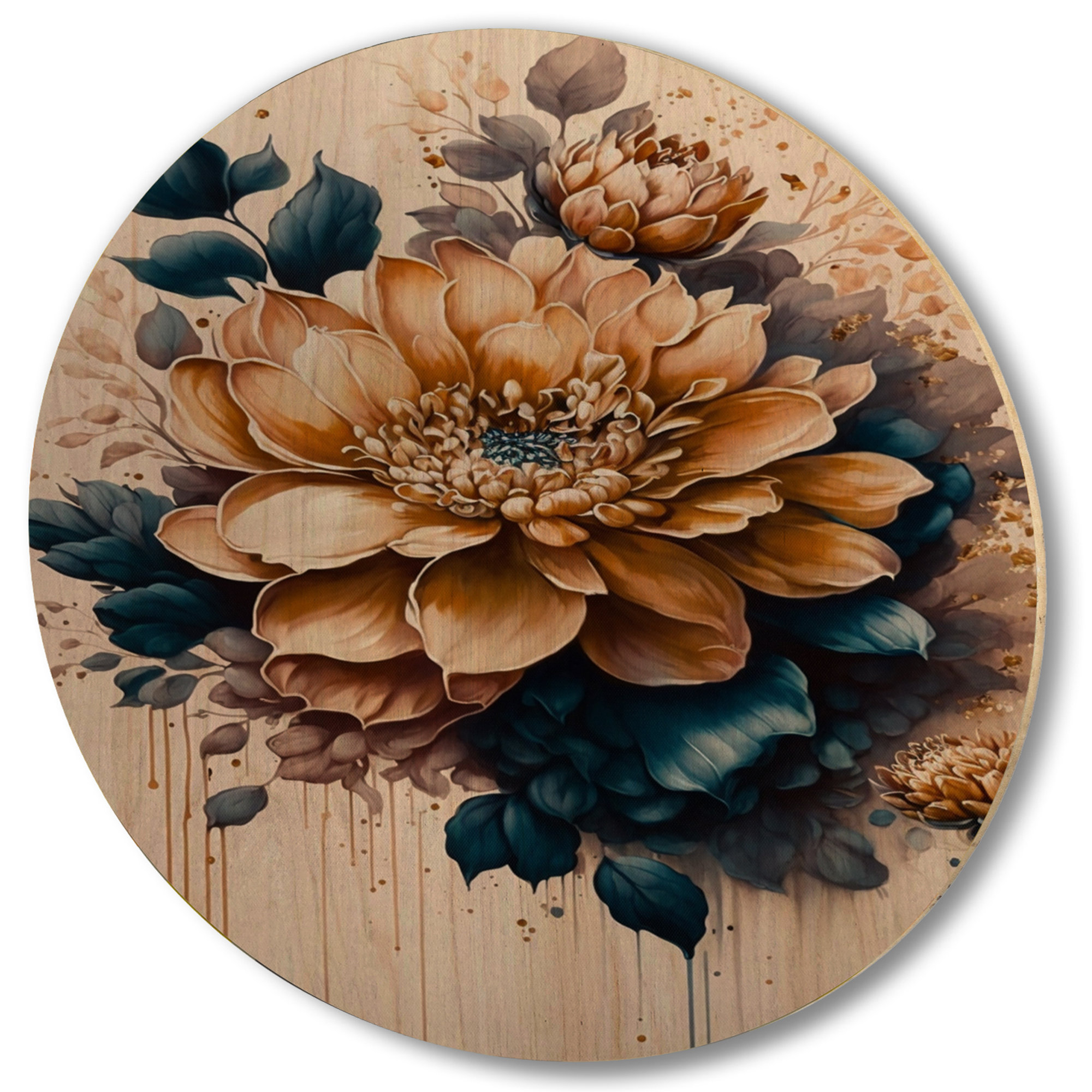 Wildon Home® Light Orange And Dark Blue Dhalia IV - Floral & Botanical Wood Wall Art - Natural ...